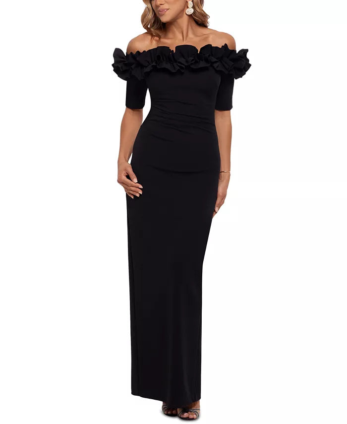 XSCAPE Petite Off-The-Shoulder Ruffled Gown – DGFOutlet
