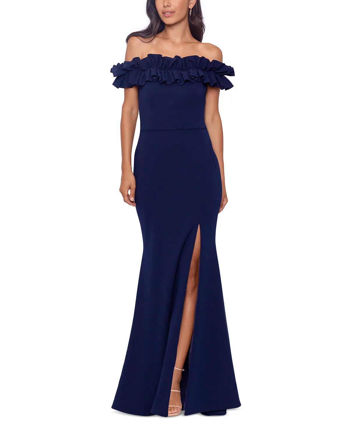 XSCAPE Ruffled Off-The-Shoulder Gown – DGFOutlet