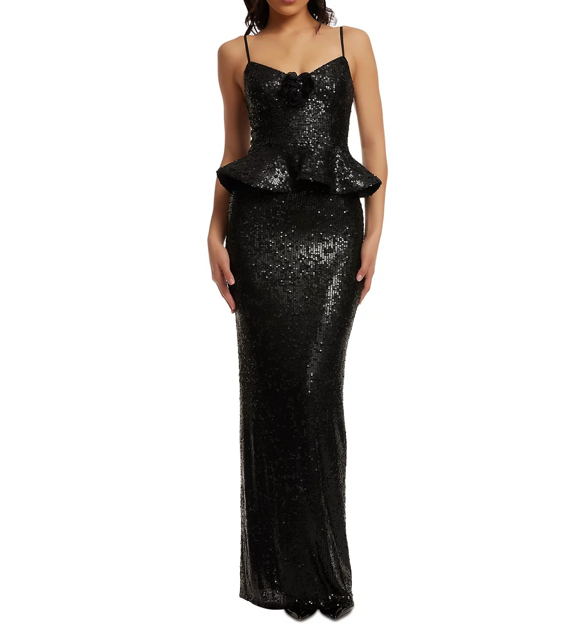 Dress the Population Women's Akiah Sequined Peplum Gown MSRP $368 ...