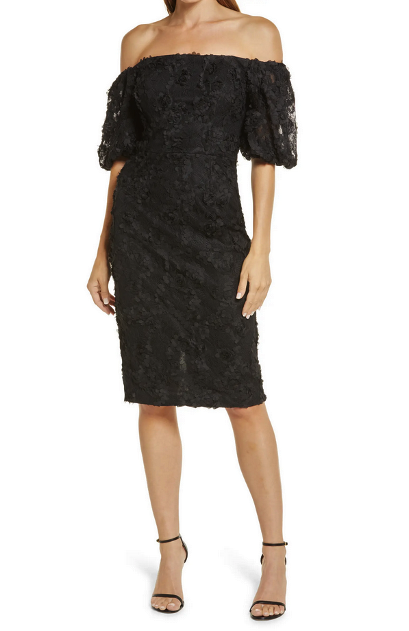 XSCAPE Off-The-Shoulder Lace Sheath Dress – DGFOutlet